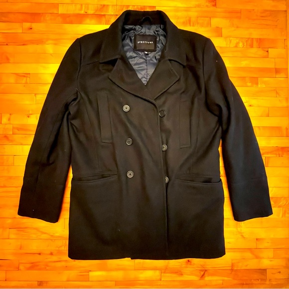 Structure | Jackets & Coats | Vintage Structure Black Peacoat | Poshmark